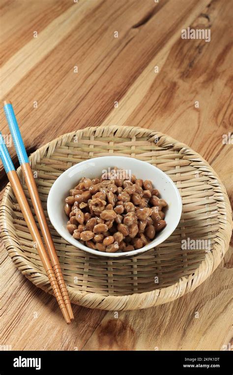 Natto Japanese Stinky Fermented Soybean On Ceramic Bowl With Chopstick