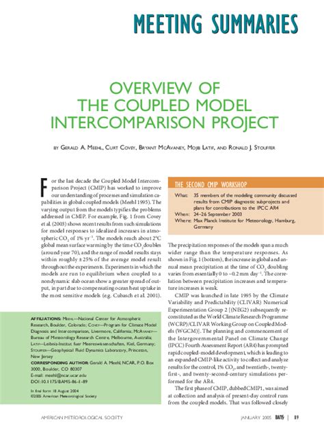Pdf Overview Of The Coupled Model Intercomparison Project Bryant