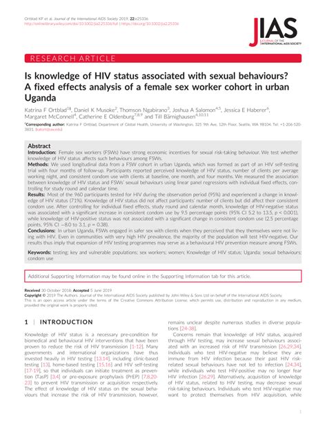 Pdf Is Knowledge Of Hiv Status Associated With Sexual Behaviours A