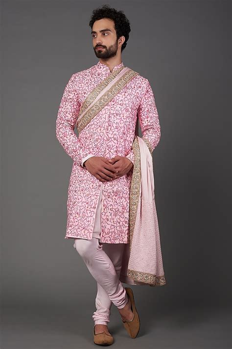 light pink embroidered sherwani set design by naman ahuja at pernia s