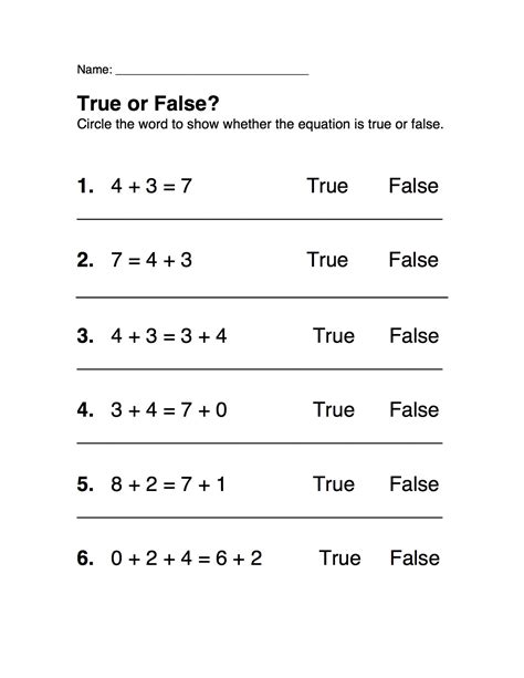 True Or False Equations First Grade Tessshebaylo