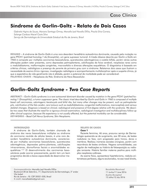 Pdf Síndrome De Gorlin Goltz Relato De Dois Casos
