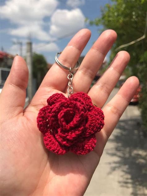 Crochet Rose Keychain Crochet Flower Crochet Bouquet Flower Keychain