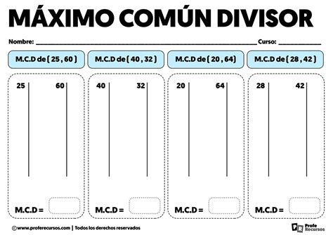 Fichas De Ejercicios De Máximo Común Divisor Mcd