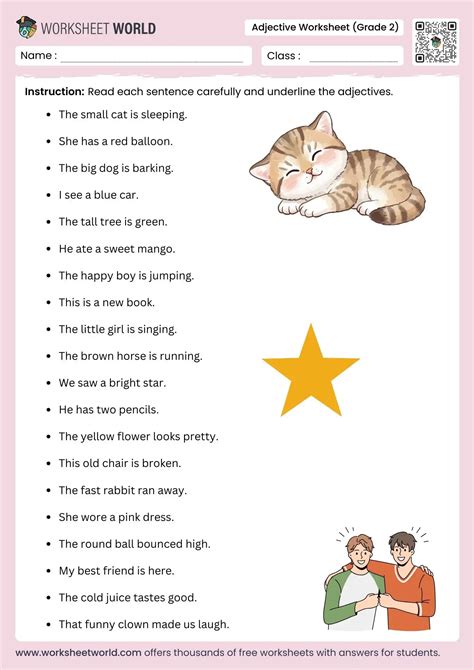 Adjectives Worksheets For Grade 2 With Simple Examples And Free Pdf