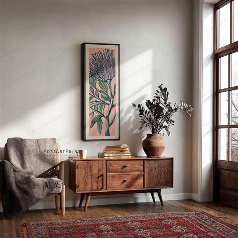 Long Vertical Flower Wall Art Pink And Green Floral Framed Canvas
