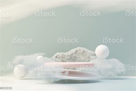 열대 나뭇잎과 푸른 하늘 구름 파스텔과 식물 장면이 있는 추상 받침대 연단 디스플레이의 3d 렌더링 광고를 위한 제품 및 판촉 개념 블루 파스텔 자연 배경입니다 3차원