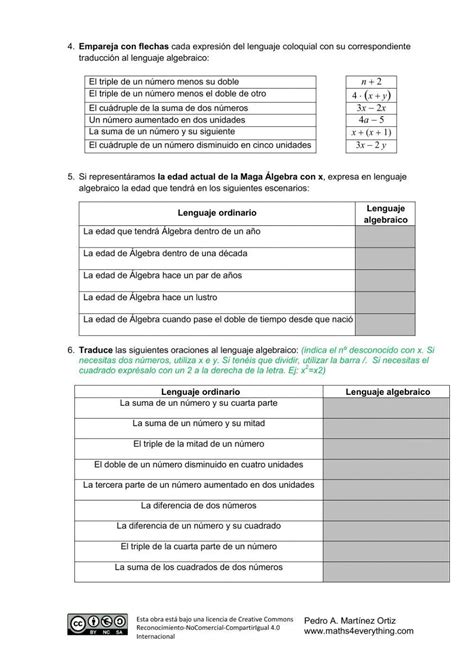 Lenguajealgebraico Mathland Worksheet Worksheets Library