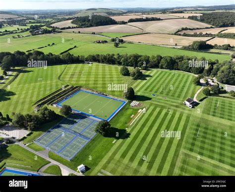 Aerial View Of School Playing Fields Set In A Beautuful Rural Scenic