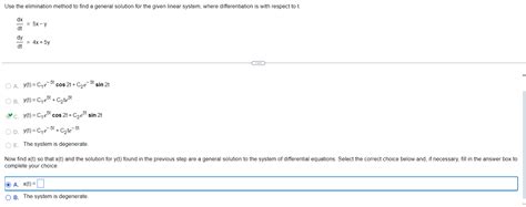 Solved Use The Elimination Method To Find A General Solution Chegg