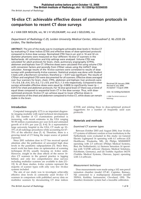 Pdf 16 Slice Ct Achievable Effective Doses Of Common Protocols In