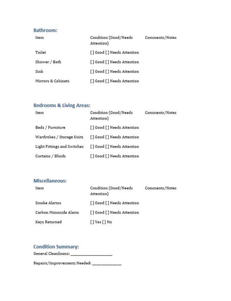 End Of Tenancy Inspection Checklist For Landlords And Tenants Printable