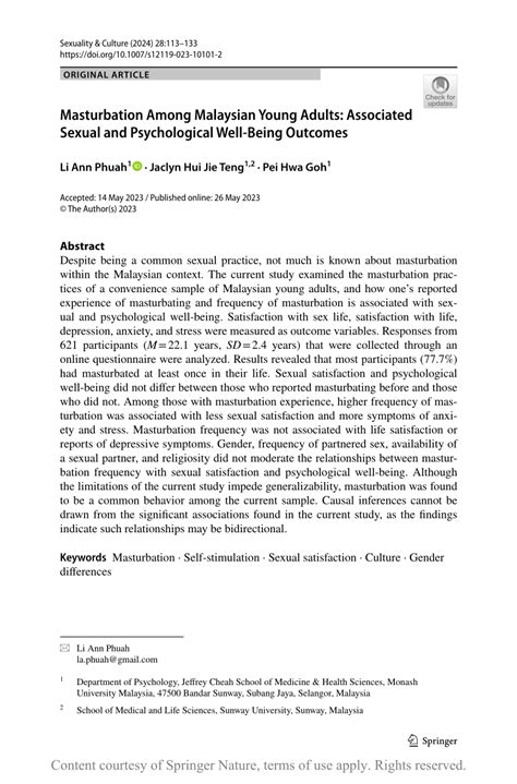 Pdf Masturbation Among Malaysian Young Adults Associated Sexual And