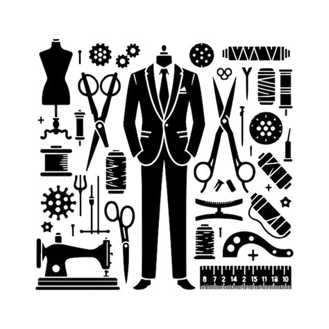 Vintage Tailor Elements Set Silhouette Vector Art Premium Ai Generated Vector
