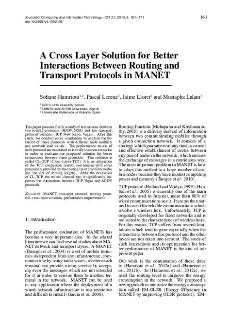 Pdf A Cross Layer Solution For Better Interactions Between Routing And Transport Protocols In
