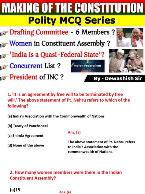 Making Of Constitutuion Polity Mcq Pdf Judiciaries Constitution