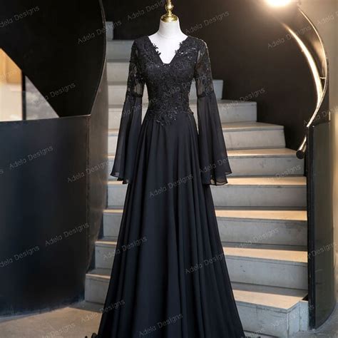 Bell Sleeve Chiffon Dress Etsy