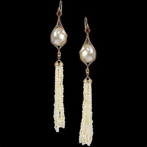 Antique Jewellery 18ct South Sea Ruby Tassel Earrings