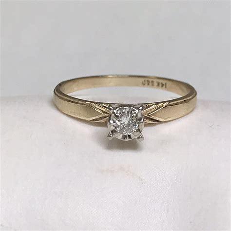 14k Gold Diamond Ring Brushed Yellow Gold Size 625 1 Gem