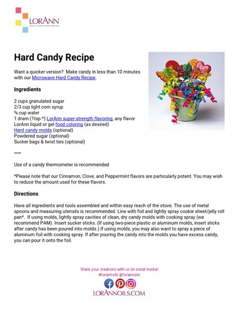 Hard Candy Recipe By Lorann Pdf Candy Foods