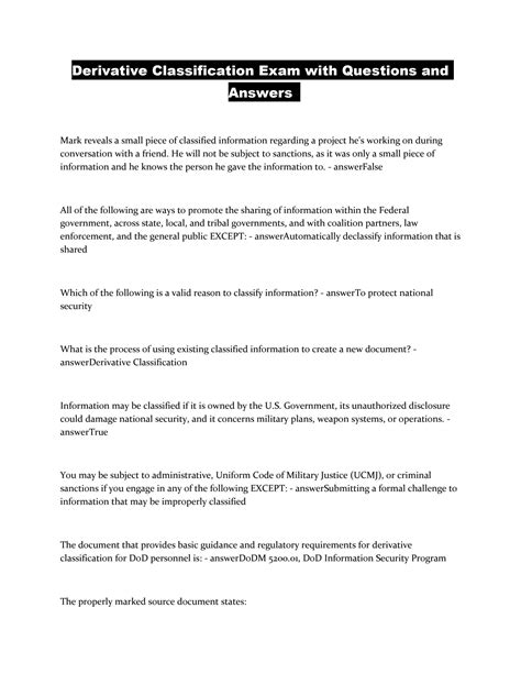 Derivative Classification Exam Answers Vrom