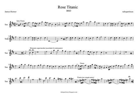 Tubescore Titanic Sheet Music For Alto Saxophone By James Horner Alto Saxo Music Score Rose