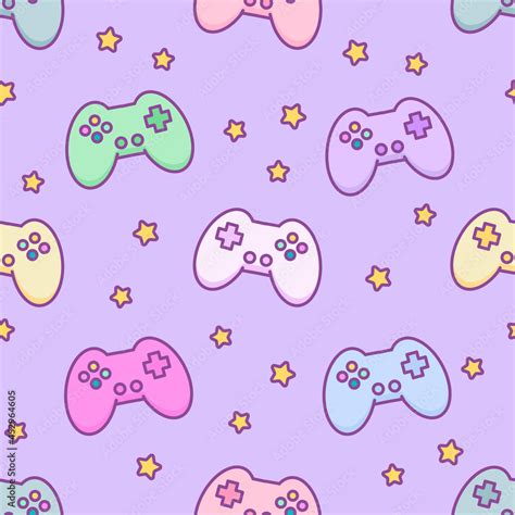 Game Cute Backdrop With Colorful Joystick And Stars Kawaii Vector