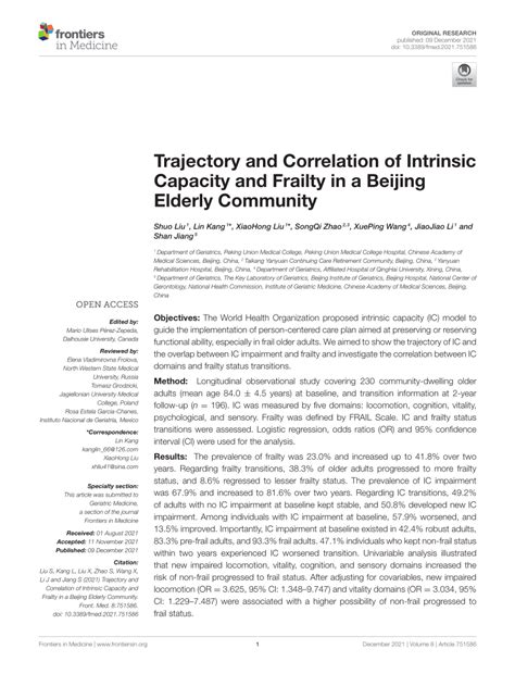 Pdf Trajectory And Correlation Of Intrinsic Capacity And Frailty In A Beijing Elderly Community