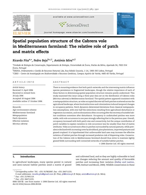Pdf Spatial Population Structure Of The Cabrera Vole In Mediterranean