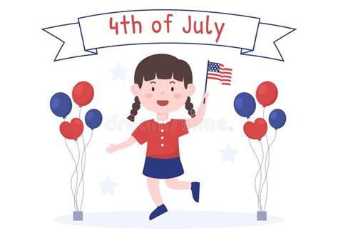 4th July Happy Independence Day Usa Holiday Cartoon Illustration With