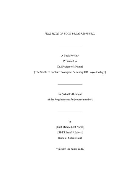 Cover Page For Book Critique