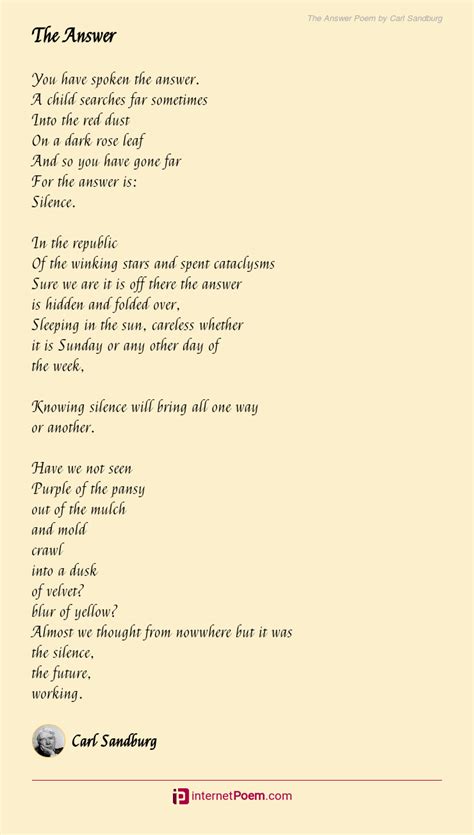 The Answer Poem By Carl Sandburg