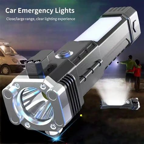 Rechargeable Car Torch Side Light Emergency Life Saving Safety Hammer Multifunctional Flashlight