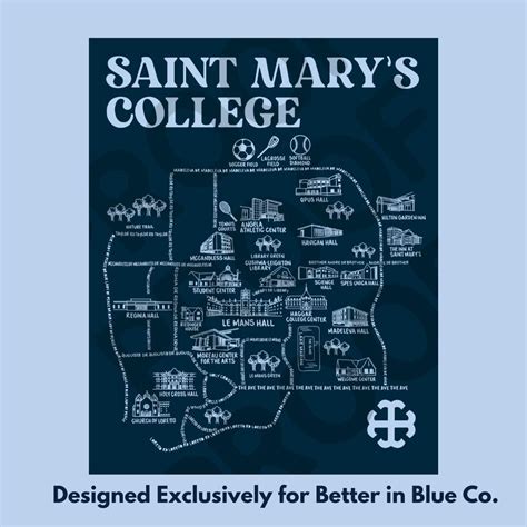Saint Marys College Campus Map Print Belles Le Mans Hall The