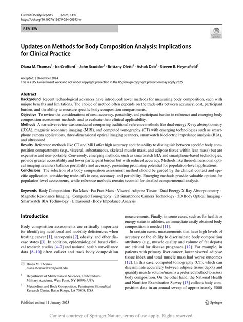 Updates On Methods For Body Composition Analysis Implications For
