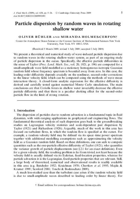 Pdf Particle Dispersion By Random Waves In Rotating Shallow Water