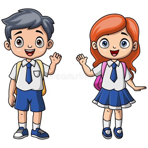 Couple Cute Cartoon School Boy And Girl Stock Vector Illustration Of