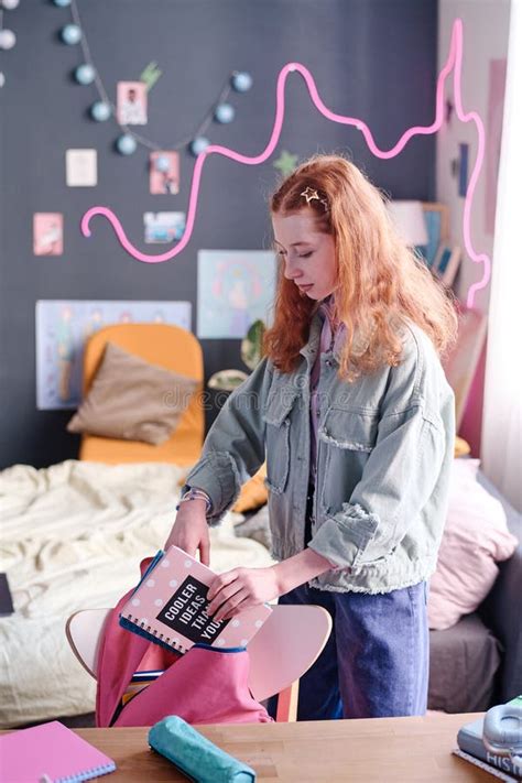 Teen Girl Getting Ready For Classes Stock Image Image Of Indoor
