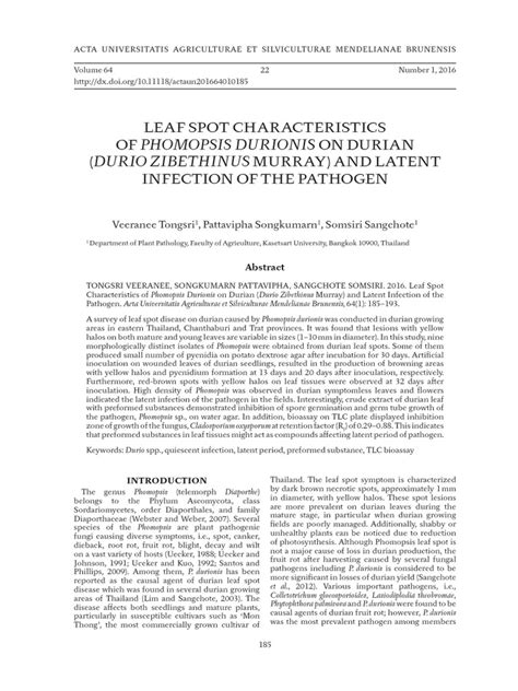 Leaf Spot Characteristics Of Phomopsis Durionis On Pdf Infection Botany