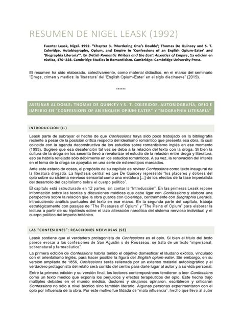 Resumen De Nigel Leask Pdf Samuel Taylor Coleridge William Wordsworth