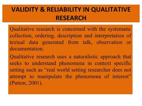 Validity And Reliability In Qualitative Pptx Education