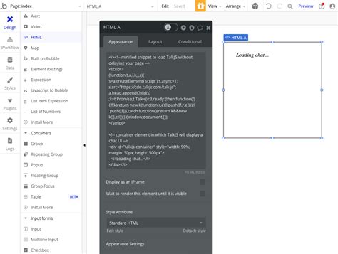 how to integrate talkjs chat into a bubble app