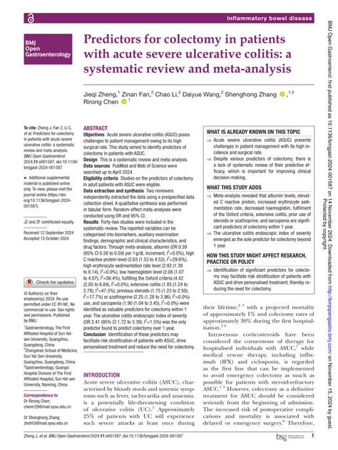 Pdf Predictors For Colectomy In Patients With Acute Severe Ulcerative