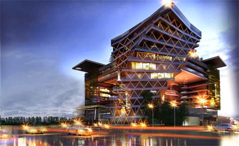 3d Visual Designs Office Building Exterior View Night Perspective 01