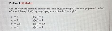 Solved Use The Following Dataset To Calculate The Value Of Chegg