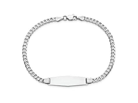 Rhodium Over 14k White Gold Flat Curb Link Soft Diamond Shape Id