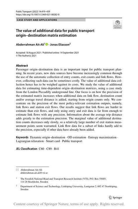 Pdf The Value Of Additional Data For Public Transport Origindestination Matrix Estimation