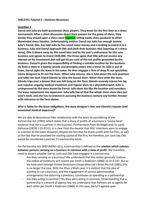 Week 3 Tutorial Questions Tabl2741 Tutorial 3 Business Structures Question 1 Darryl And