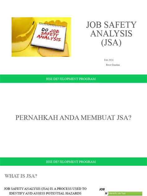 Job Safety Analysis Jsa Hse Development Program Pdf Career And Growth