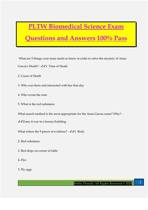 Pltw Biomedical Science Exam Questions And Answers 100 Pass Pltw Stuvia Us